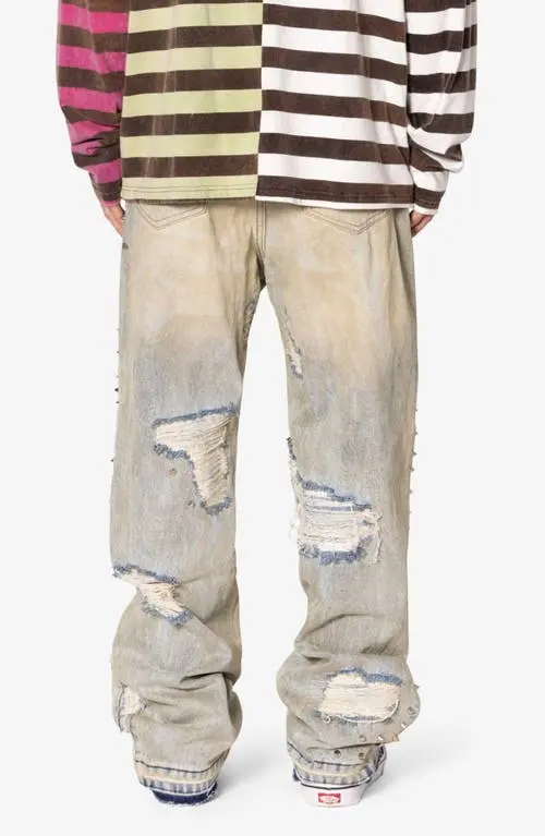 Mnml Ultra Baggy Emo Studded Distressed Jeans - Blue | Editorialist
