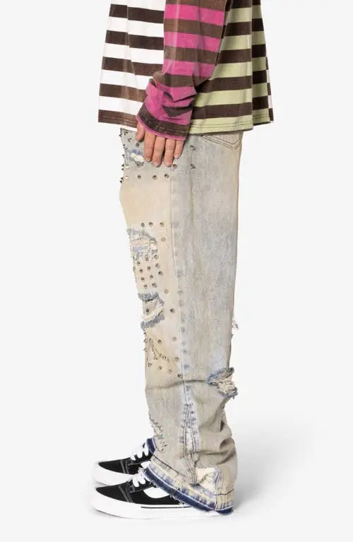 Mnml Ultra Baggy Emo Studded Distressed Jeans - Blue | Editorialist