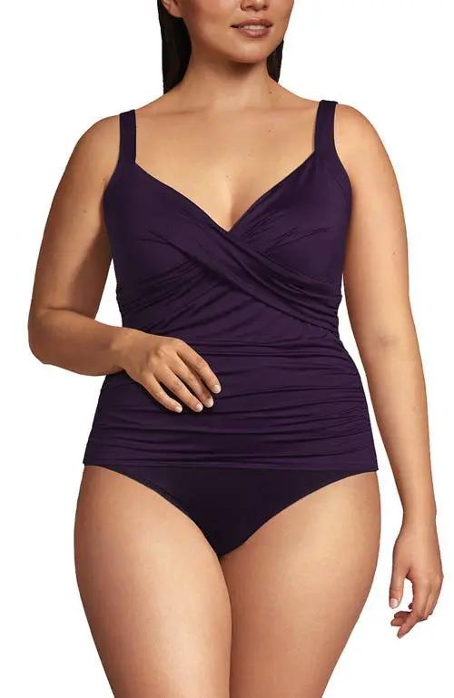 LANDS' END Dd-cup V-neck Wrap Underwire Tankini Swimsuit Top - Blackberry