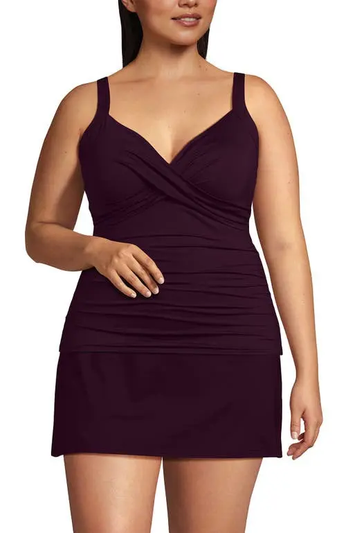 LANDS' END Dd-cup V-neck Wrap Underwire Tankini Swimsuit Top - Dark Wine