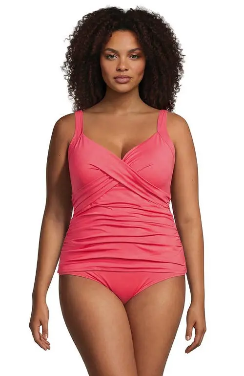 LANDS' END Dd-cup Sweetheart Wrap Underwire Tankini Top - Wood Lily