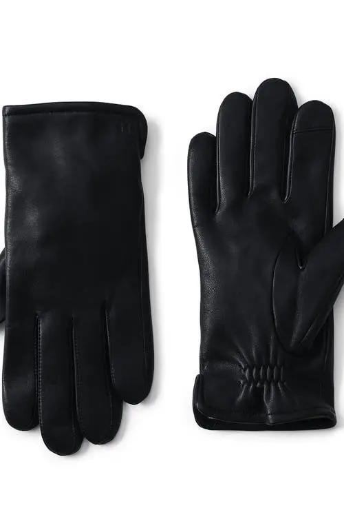 LANDS' END Cashmere Lined Leather Gloves - Black