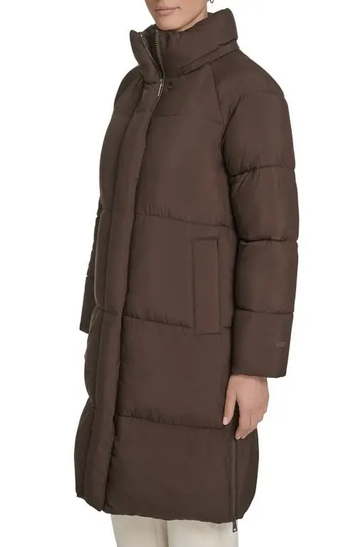 LEVI'S Water-resistant Mid-length Hooded Puffer Jacket - Coffee Bean