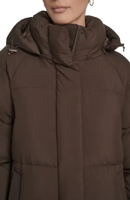 LEVI'S Water-resistant Mid-length Hooded Puffer Jacket - Coffee Bean