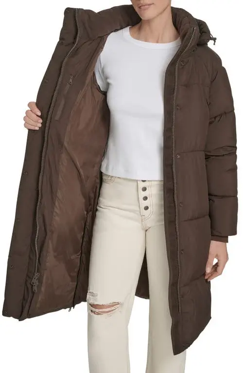 LEVI'S Water-resistant Mid-length Hooded Puffer Jacket - Coffee Bean