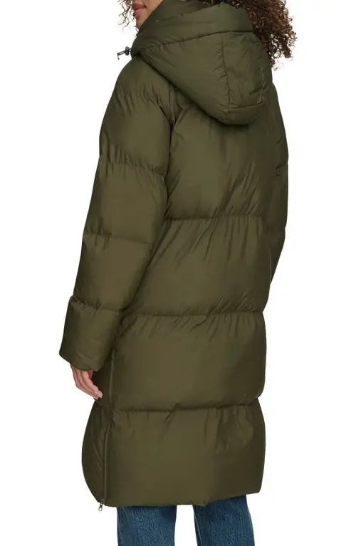 LEVI'S Water-resistant Mid-length Hooded Puffer Jacket - Olive