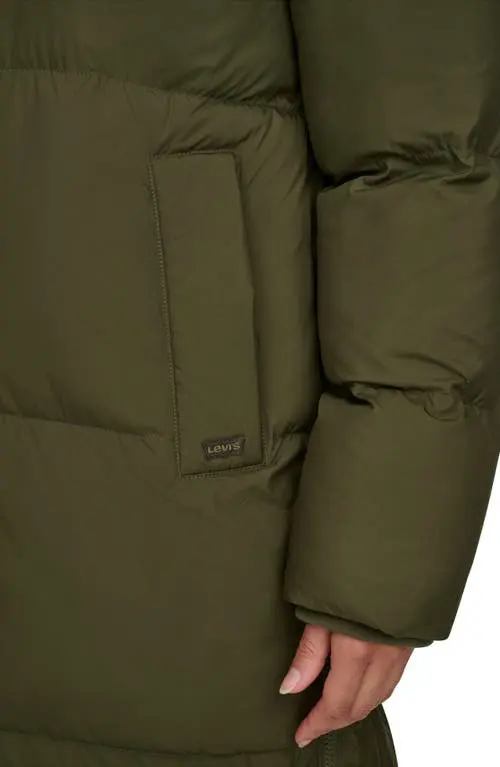 LEVI'S Water-resistant Mid-length Hooded Puffer Jacket - Olive