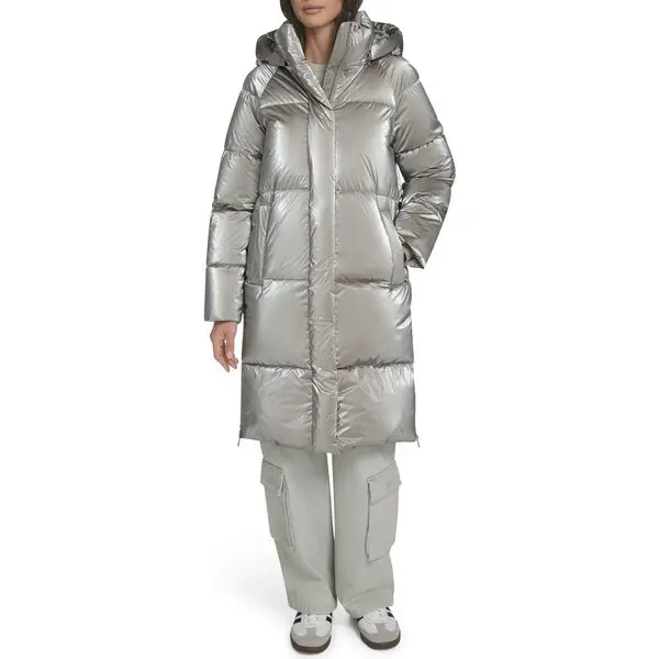 LEVI'S Water-resistant Mid-length Hooded Puffer Jacket - Silver