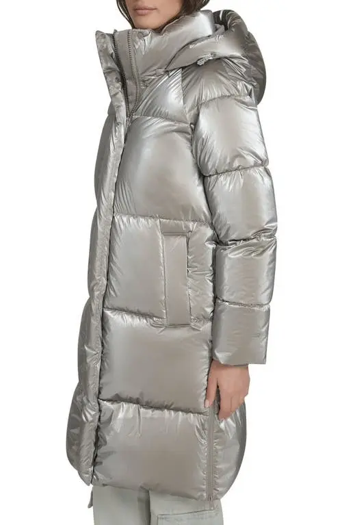 LEVI'S Water-resistant Mid-length Hooded Puffer Jacket - Silver