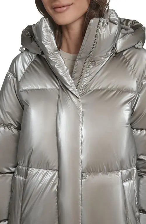 LEVI'S Water-resistant Mid-length Hooded Puffer Jacket - Silver