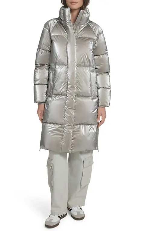 LEVI'S Water-resistant Mid-length Hooded Puffer Jacket - Silver
