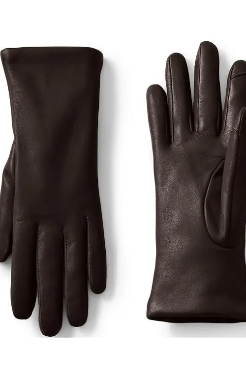 LANDS' END Cashmere Lined Leather Gloves - Deep Chocolate