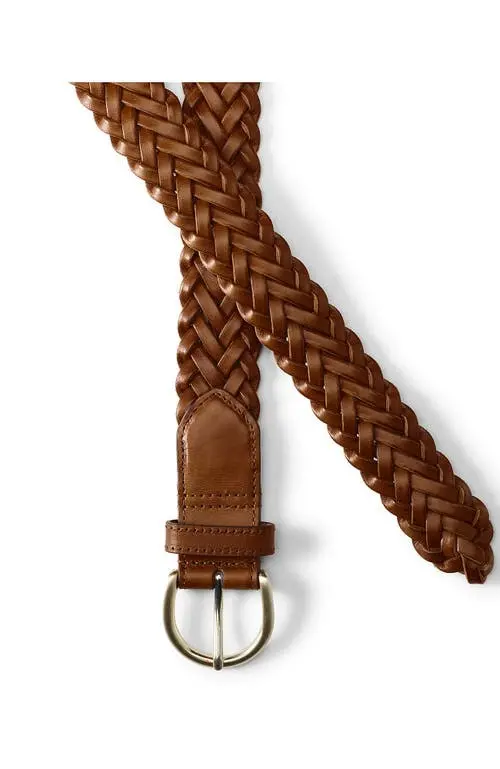 LANDS' END Braided Leather Belt - Chestnut