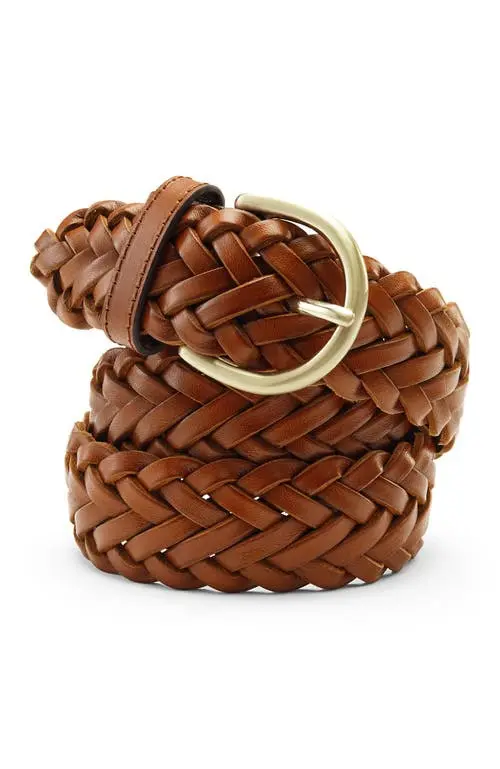 LANDS' END Leather Braided Belt - Chestnut