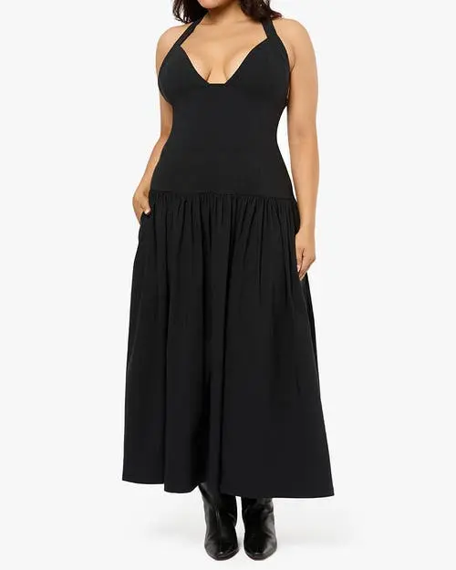 green emerald velvet dress Plus Size Floral Georgette Drop-Waist Dress main image 1