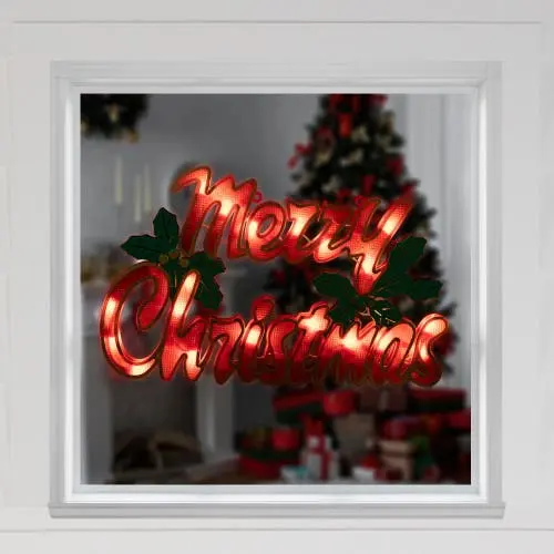 NORTHLIGHT Lighted Merry Christmas Window Silhouette16.5