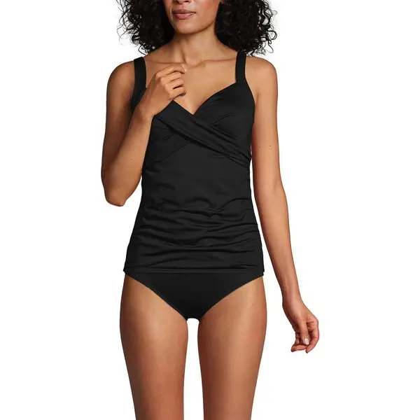 LANDS' END Dd-cup V-neck Wrap Underwire Tankini Swimsuit Top - Black