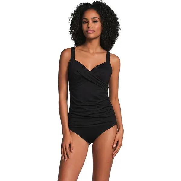 LANDS' END D-cup V-neck Wrap Underwire Tankini Top - Black