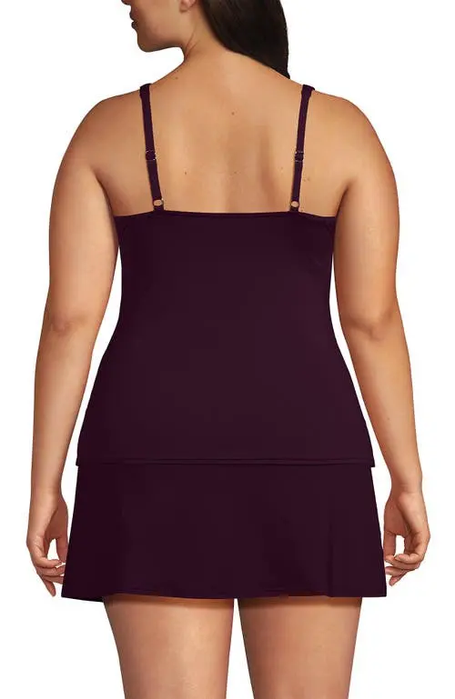 LANDS' END D-cup V-neck Wrap Underwire Tankini Top - Dark Wine