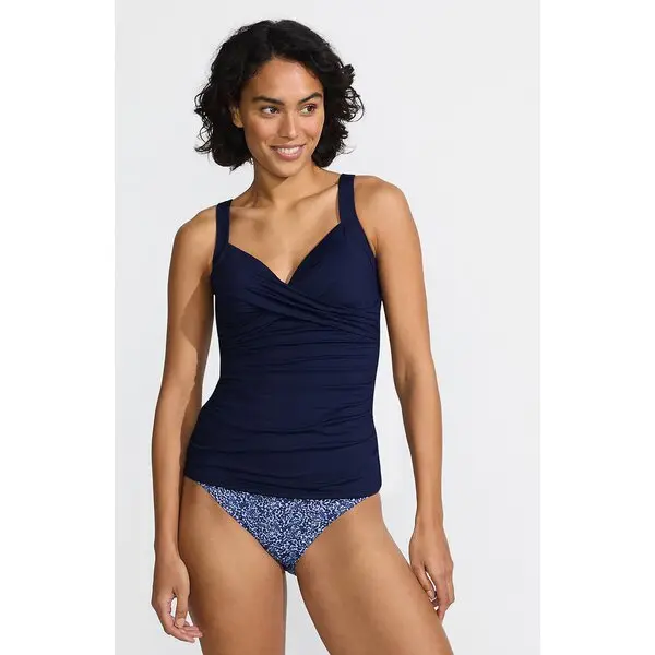 LANDS' END Dd-cup V-neck Wrap Underwire Tankini Swimsuit Top - Deep Sea Navy