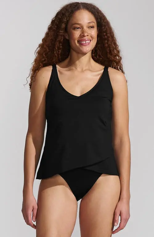 LANDS' END D-cup Chlorine Resistant V-neck Tulip Hem Tankini Swimsuit Top - Black
