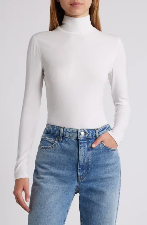 FRAME Rib Mock Neck Top - White