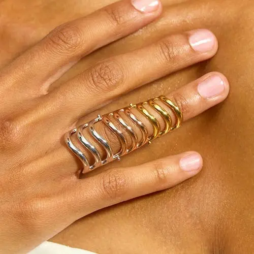 LUCY QUARTERMAINE Tri Tone Waterfall Armour Ring - Multi Color