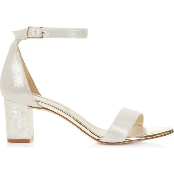 FREYA ROSE Martene Midi Ankle Strap Pearl Heel Sandal - Champagne