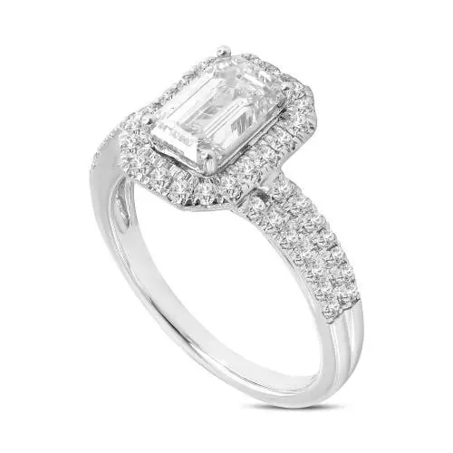 LUVMYJEWELRY Mariam 2.1 Ctw Emerald Cut Lab Grown Diamond Halo Ring - 14k White Gold