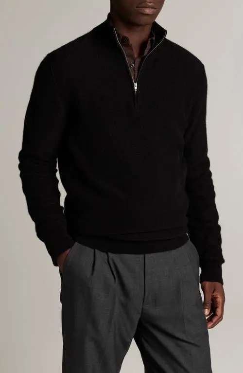 Vince Boiled Cashmere Quarter Zip Sweater - Black