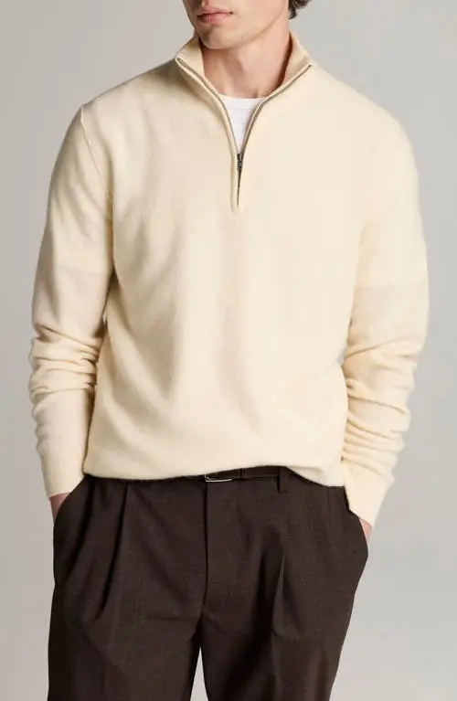 Vince Boiled Cashmere Quarter Zip Sweater - Bone