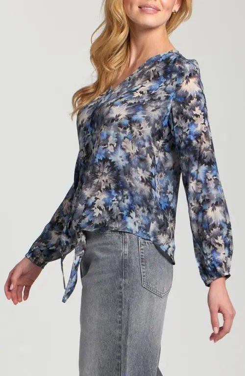 APNY Print Tie Front Top - Steel Blue Multi