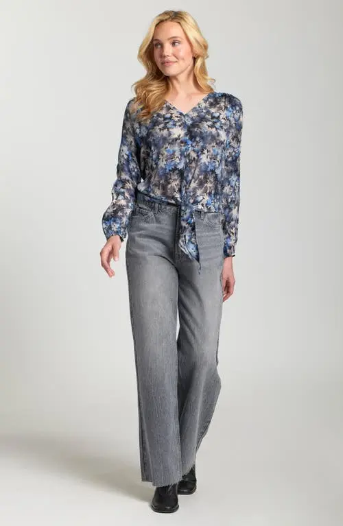 APNY Print Tie Front Top - Steel Blue Multi