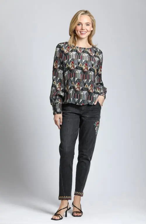 APNY Printed Long Sleeve Top - Grey Multi
