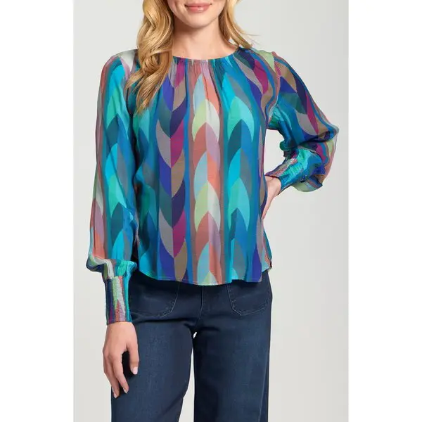 APNY Printed Long Sleeve Top - Turquoise Multi