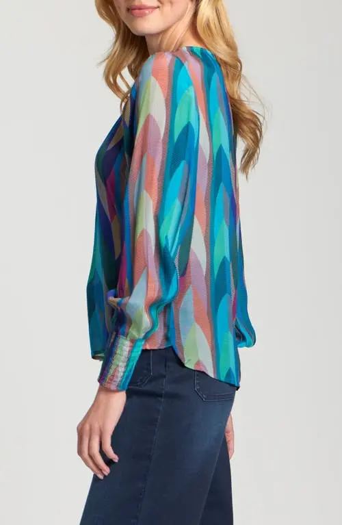 APNY Printed Long Sleeve Top - Turquoise Multi