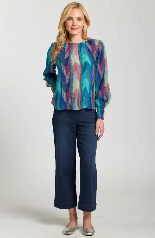 APNY Printed Long Sleeve Top - Turquoise Multi