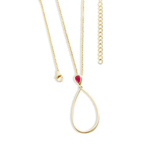LUCY QUARTERMAINE Long Petal Drop Necklace With Pear Cut Ruby - Gold