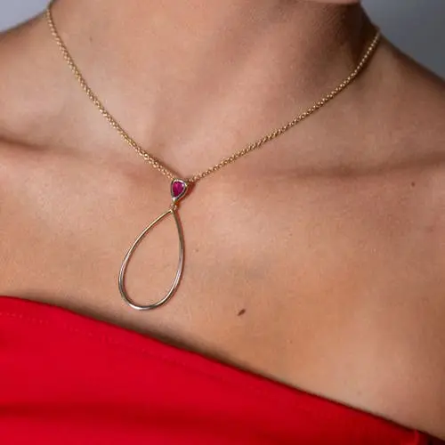 LUCY QUARTERMAINE Long Petal Drop Necklace With Pear Cut Ruby - Gold