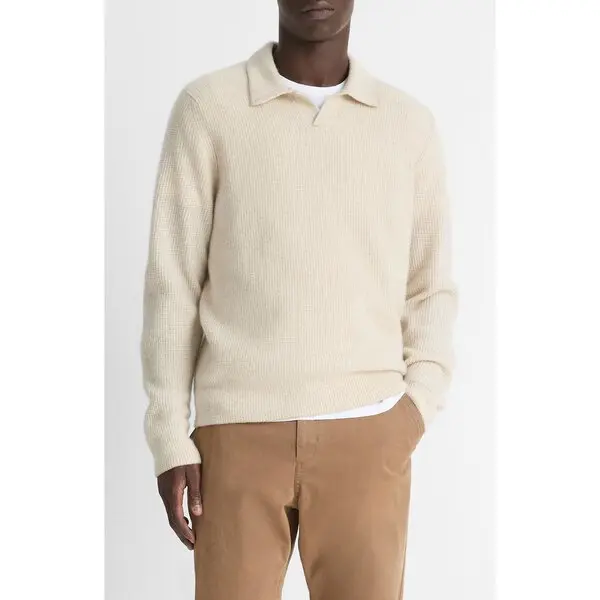 Vince Thermal Knit Boiled Cashmere Sweater - H Runyon/bone