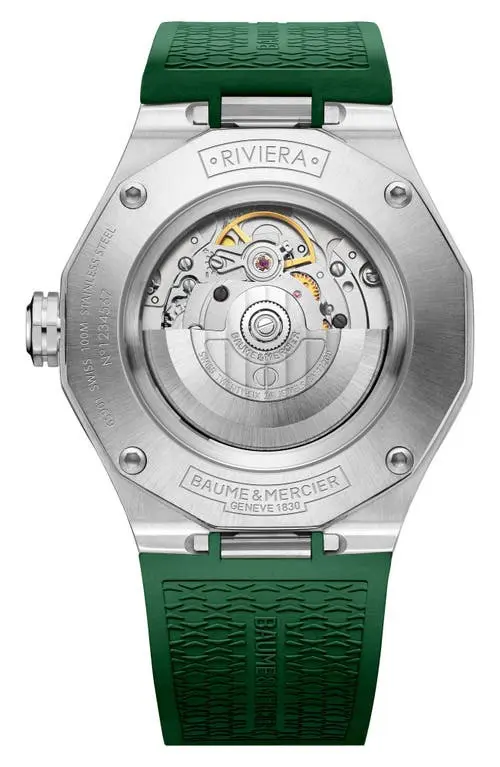 Baume & Mercier Riviera Automatic Rubber Strap Watch - Green