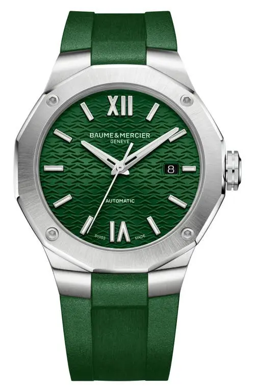 Baume & Mercier Riviera Automatic Rubber Strap Watch - Steel/green