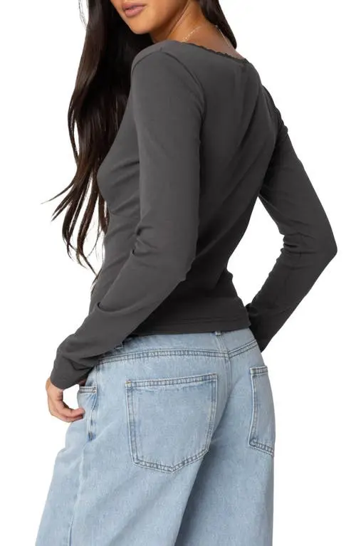 EDIKTED Adrienne Lace Trim Top - Dark-gray