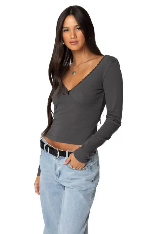 EDIKTED Adrienne Lace Trim Top - Dark-gray