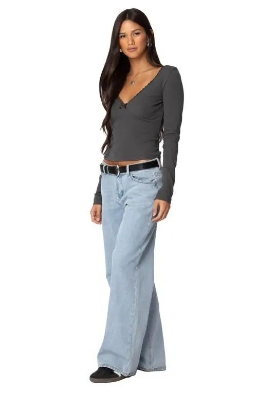 EDIKTED Adrienne Lace Trim Top - Dark-gray