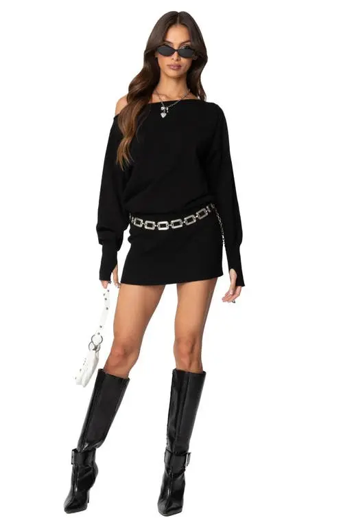 EDIKTED Eve Off-the-shoulder Knit Mini Dress - Black