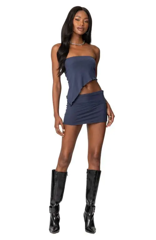 EDIKTED Vivi Strapless Asymmetric Mesh Top - Blue