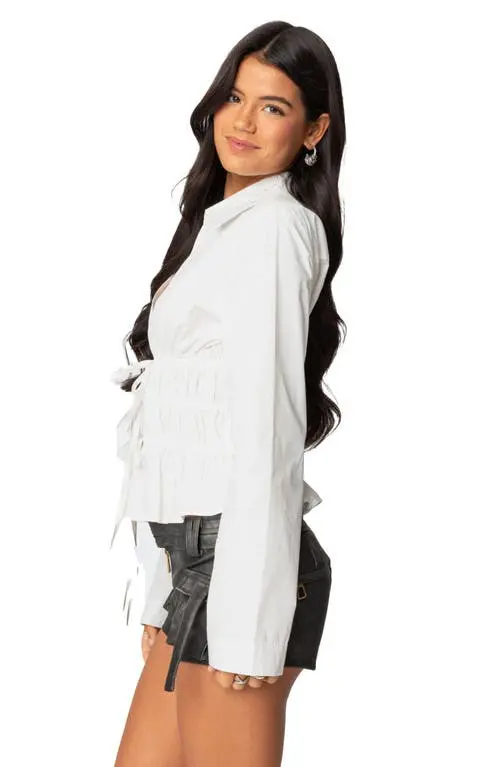 EDIKTED Sharon Tie Front Cotton Shirt