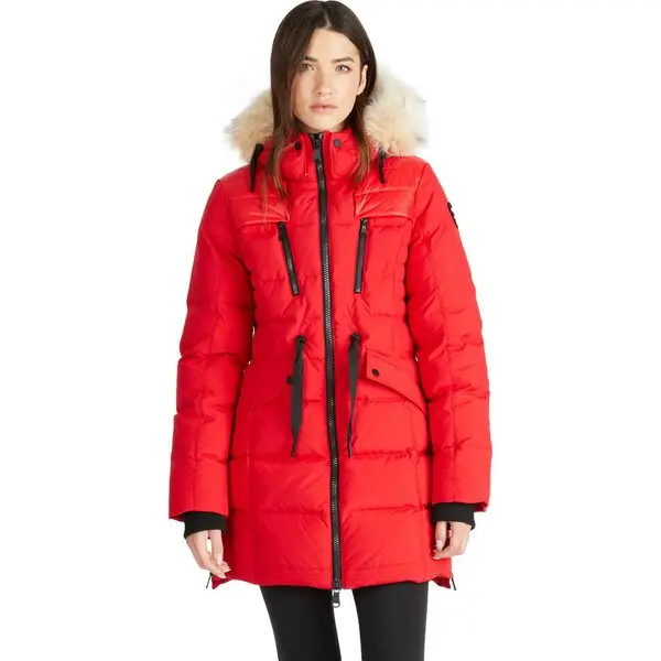 Pajar Alia Mixed Media Quilted Parka With Detachable Hood And Faux Fur Trim - Current Red