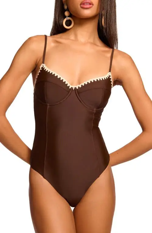 Ramy Brook Addisyn Embroidered Underwire One-piece Swimsuit - Beach Brown W/cream Crochet